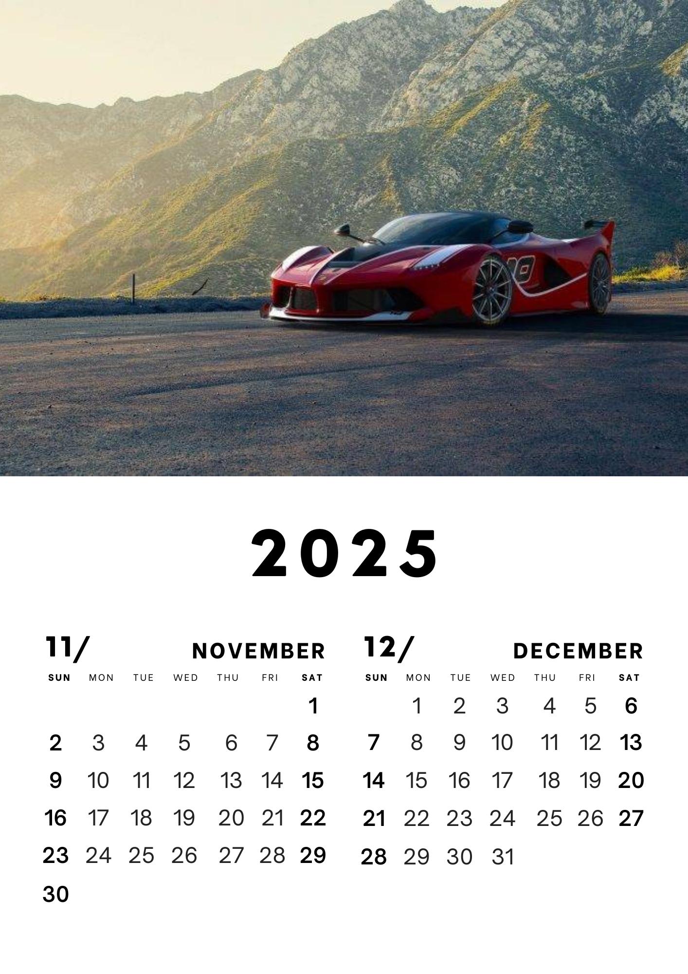2025 Digital Ferrari Calendar Printable Car Enthusiast Calendar Instant ...