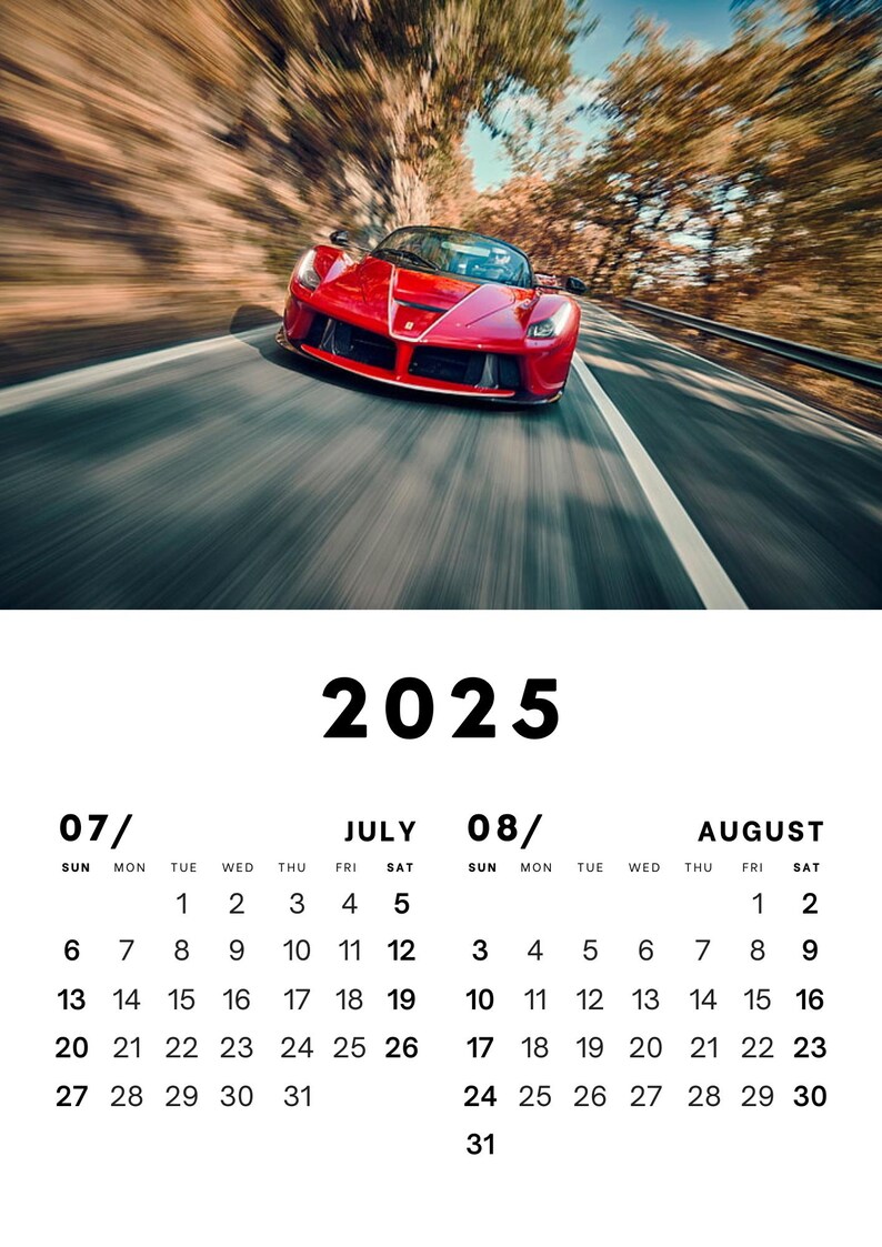 2025 Digital Ferrari Calendar Printable Car Enthusiast Calendar Instant ...