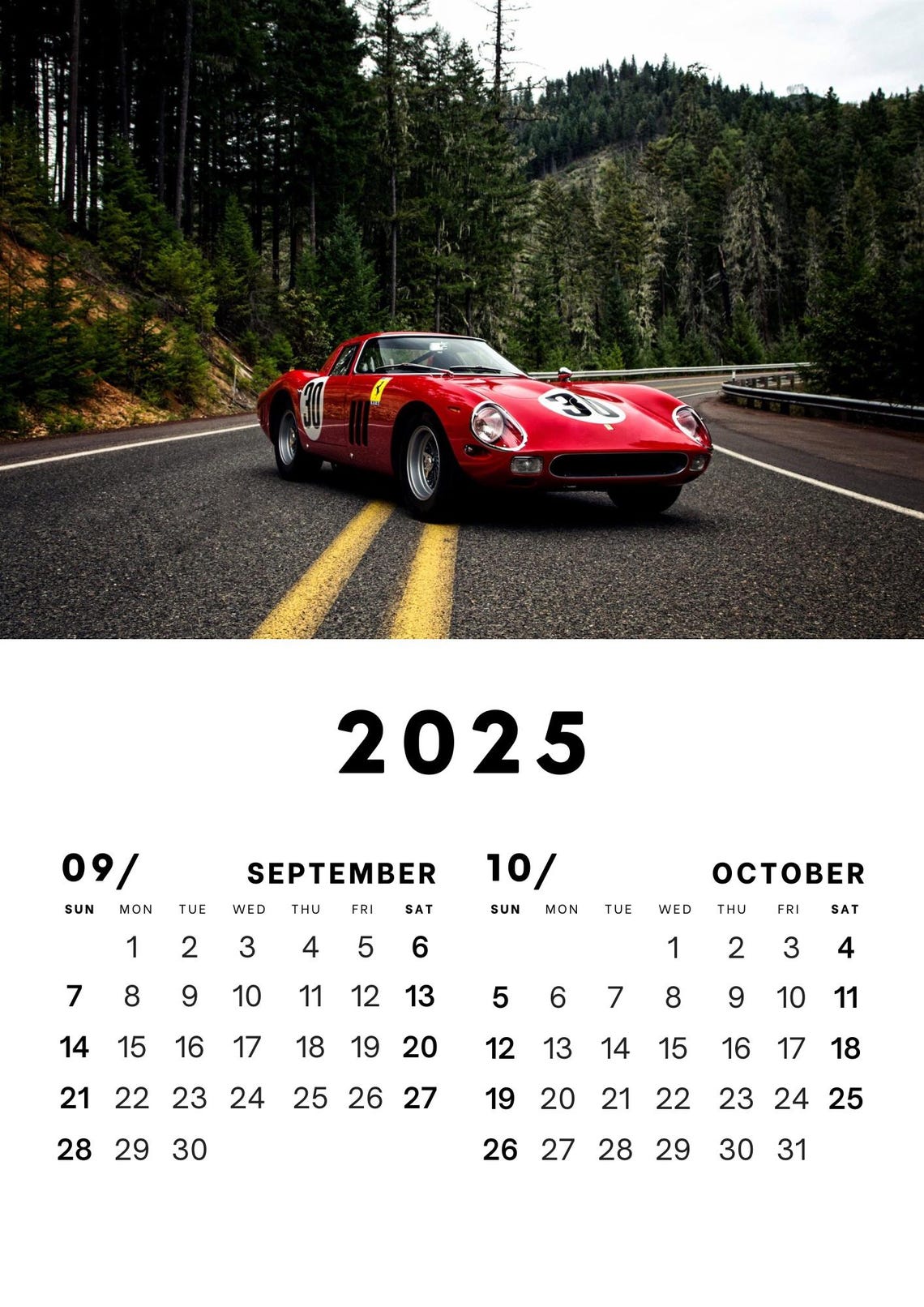 2025 Digital Ferrari Calendar Printable Car Enthusiast Calendar Instant ...