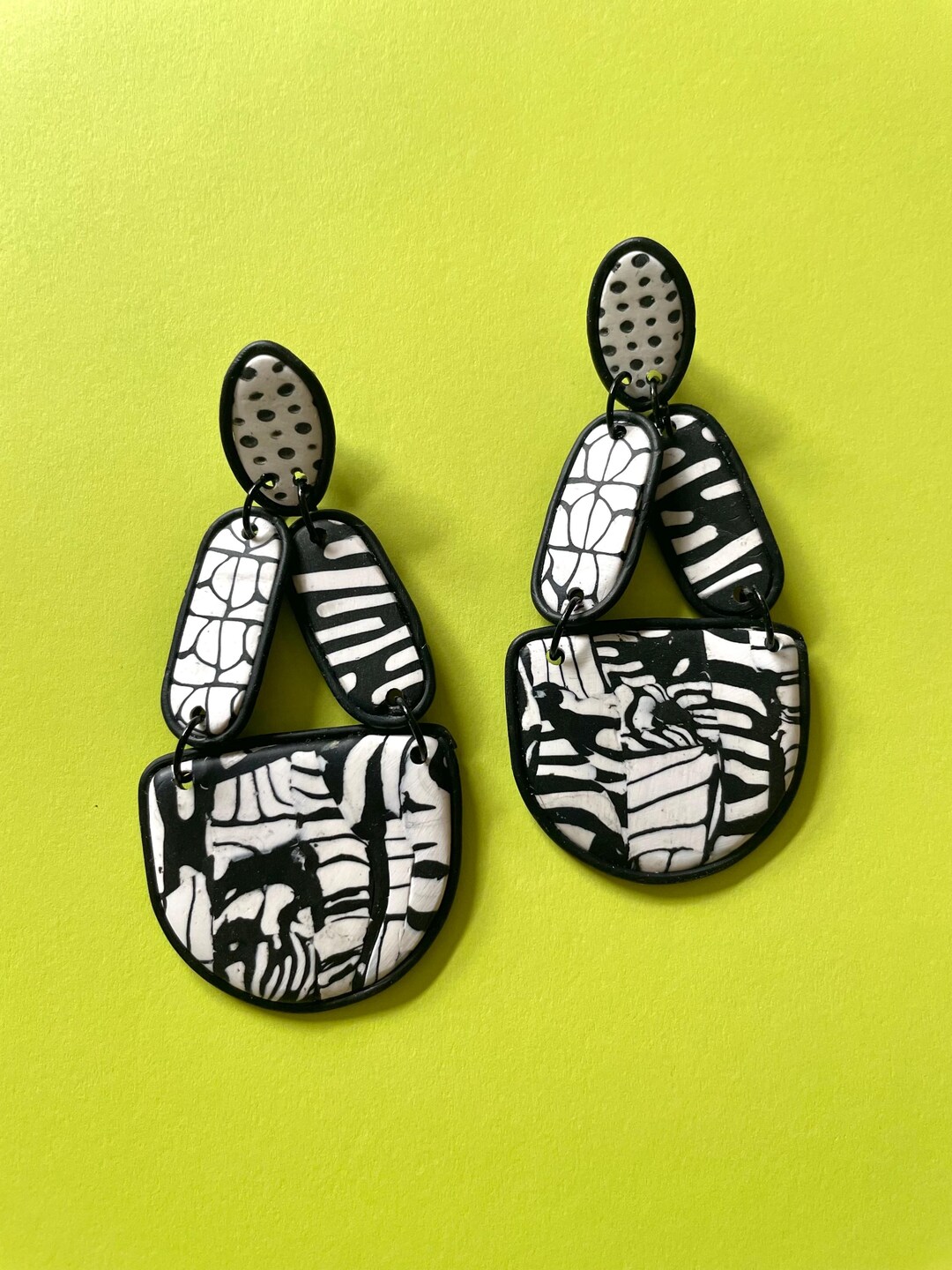 Asymmetric Polymer Clay Statement Earrings | Art Deco | Modern | Bold ...