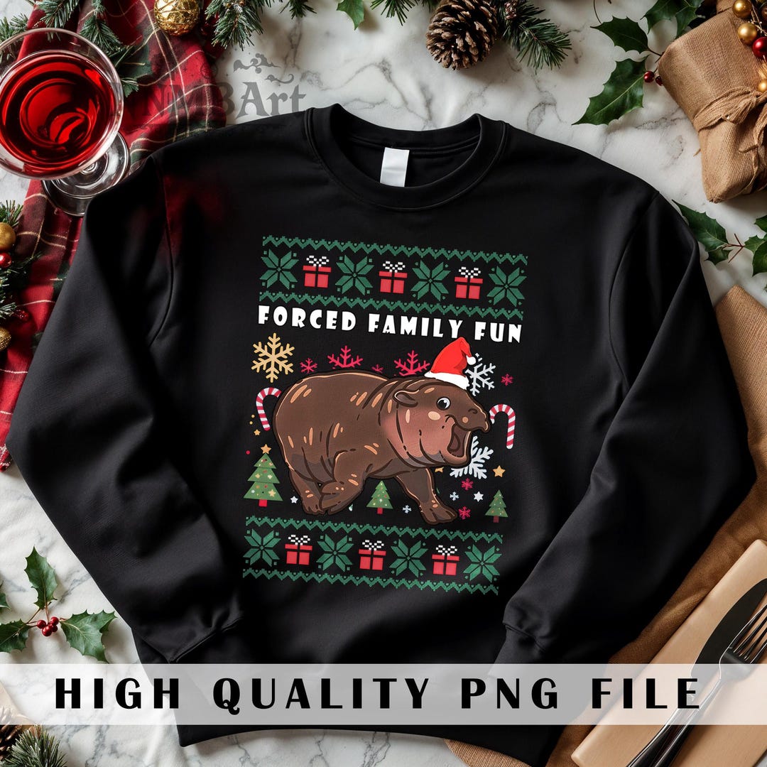 Angry Moo Deng Christmas Edition PNG 'forced Family Fun' Ugly Sweater ...
