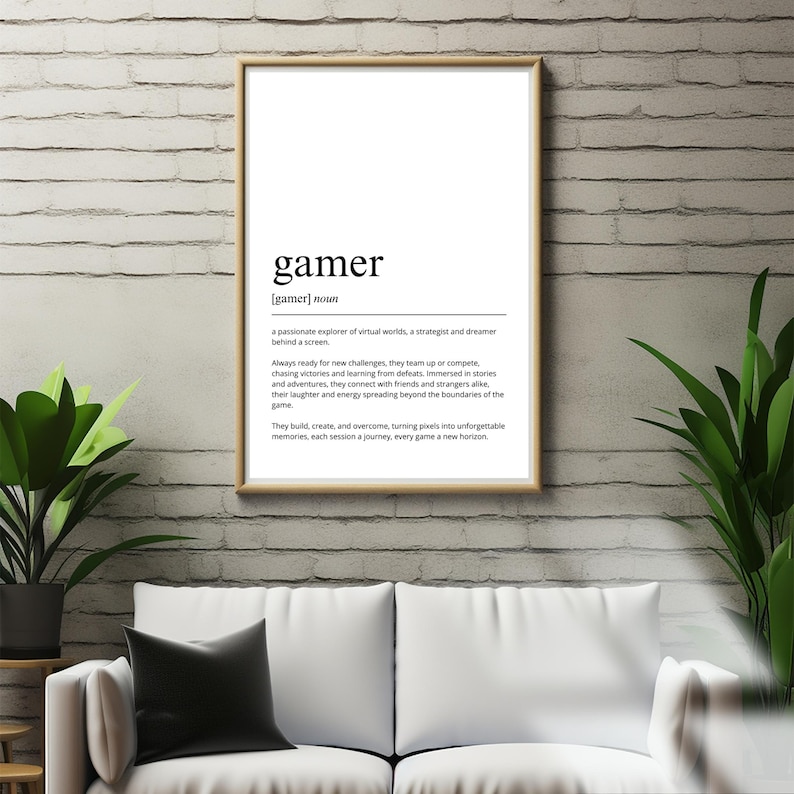 Gamer Definition Art Print | Minimalist Game Room Decor (digital ...