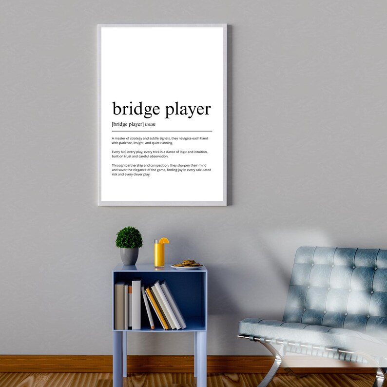 Bridge Player Definition Print | Minimalist Card Game Wall Art (digital ...