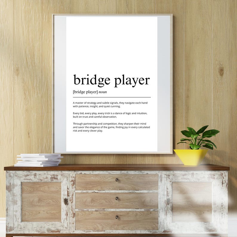 Bridge Player Definition Print | Minimalist Card Game Wall Art (digital ...