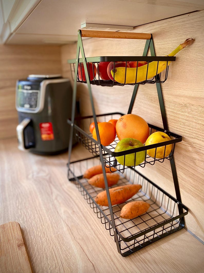 Contemporary 3-tier Black Wire Mesh Fruit & Veg Storage Basket ...