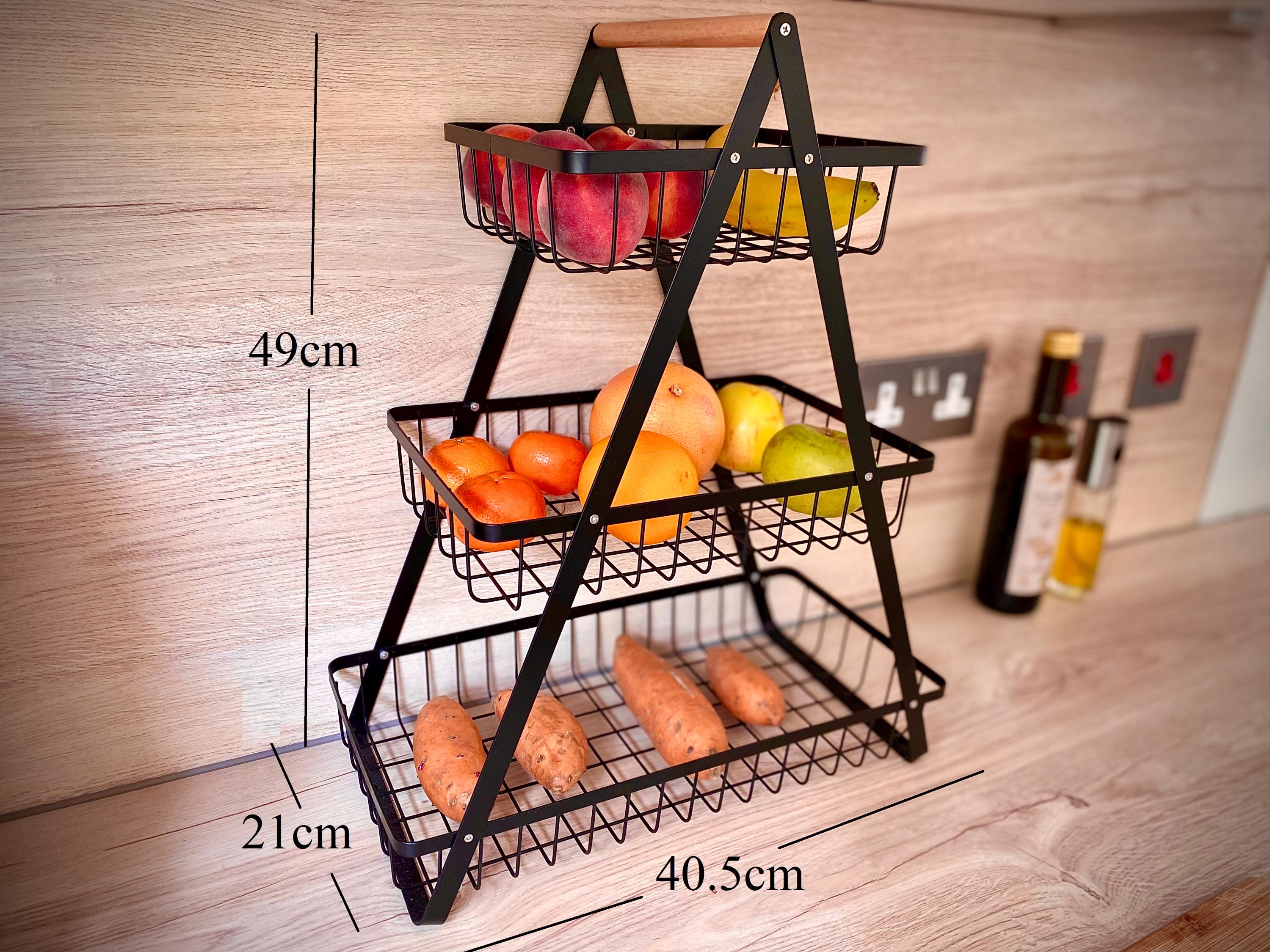 Contemporary 3-tier Black Wire Mesh Fruit & Veg Storage Basket Stylish ...