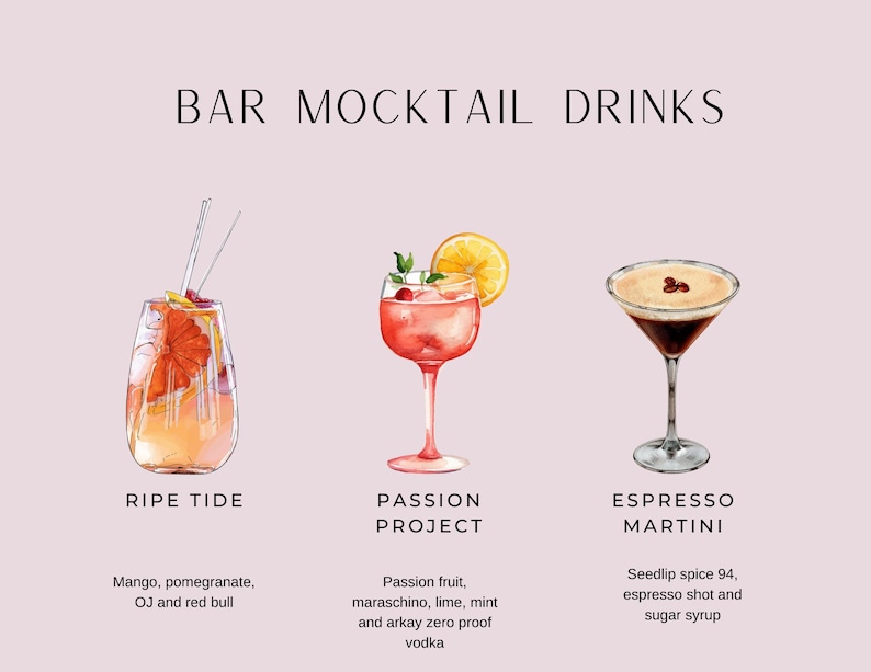 Mocktail, Menu, Bar, Template, Wedding, Party - Etsy