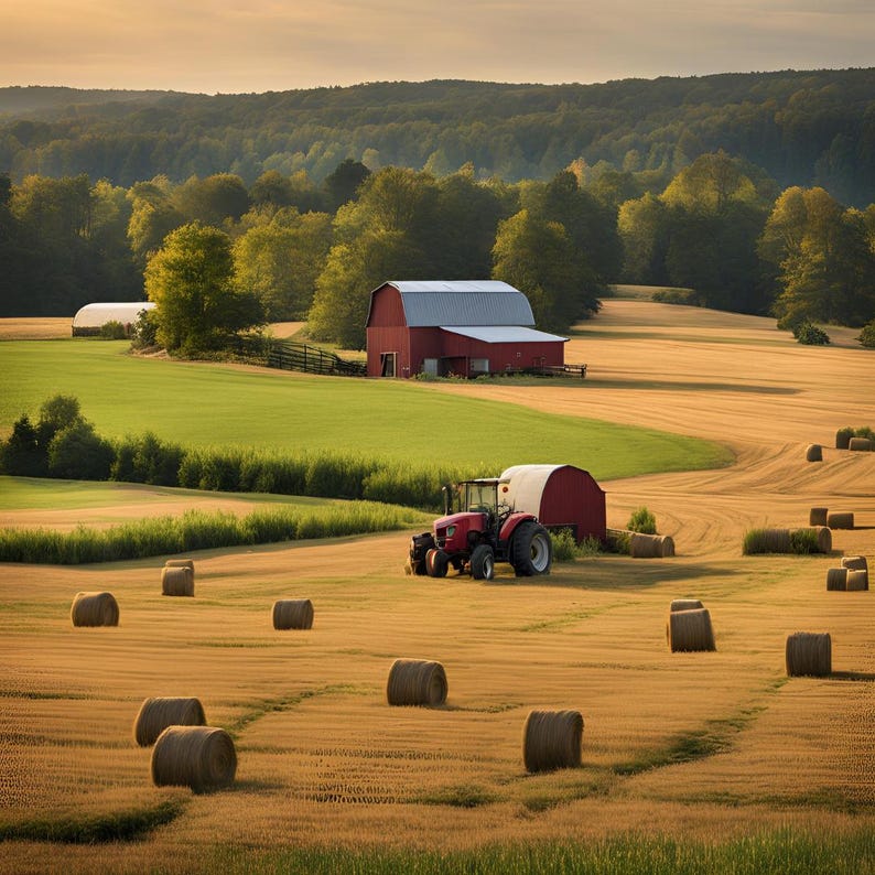 Farm and Haybales - Etsy