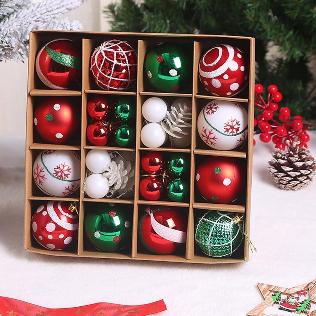42pcs Handmade Shatterproof Christmas Baubles Set Xmas Tree Ornaments ...
