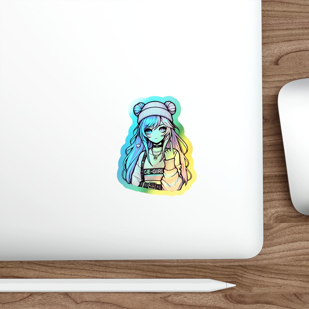 E-girl Anime Character Holographic Die-cut Sticker Bold and Trendy ...