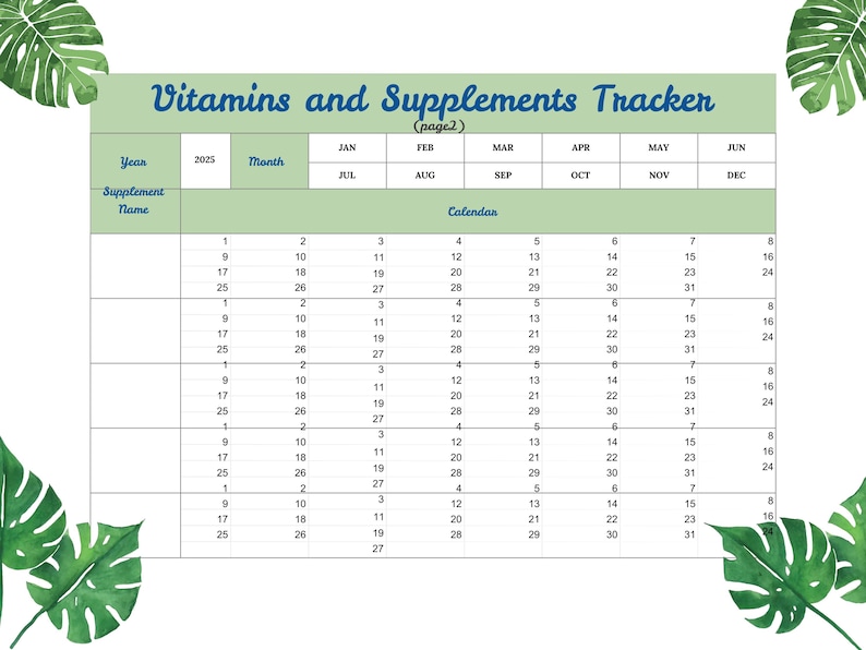 Daily Vitamin Tracker Printable, Supplement Checklist, Vitamin İntake ...