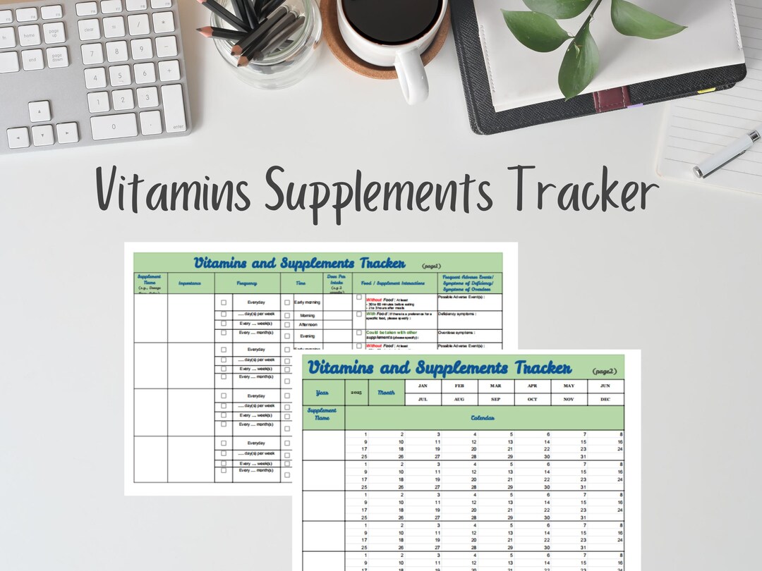 Daily Vitamin Tracker Printable, Supplement Checklist, Vitamin İntake ...