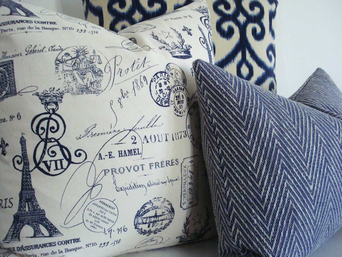 BOTH Sides French Script Designer Decorative Pillow | Etsy