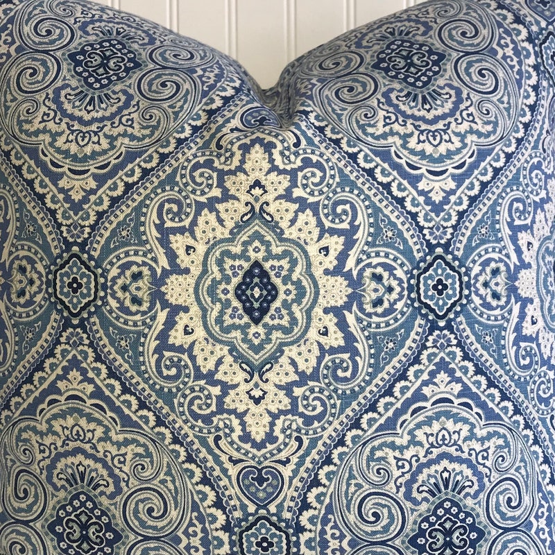 Blue Damask Pillow - Etsy