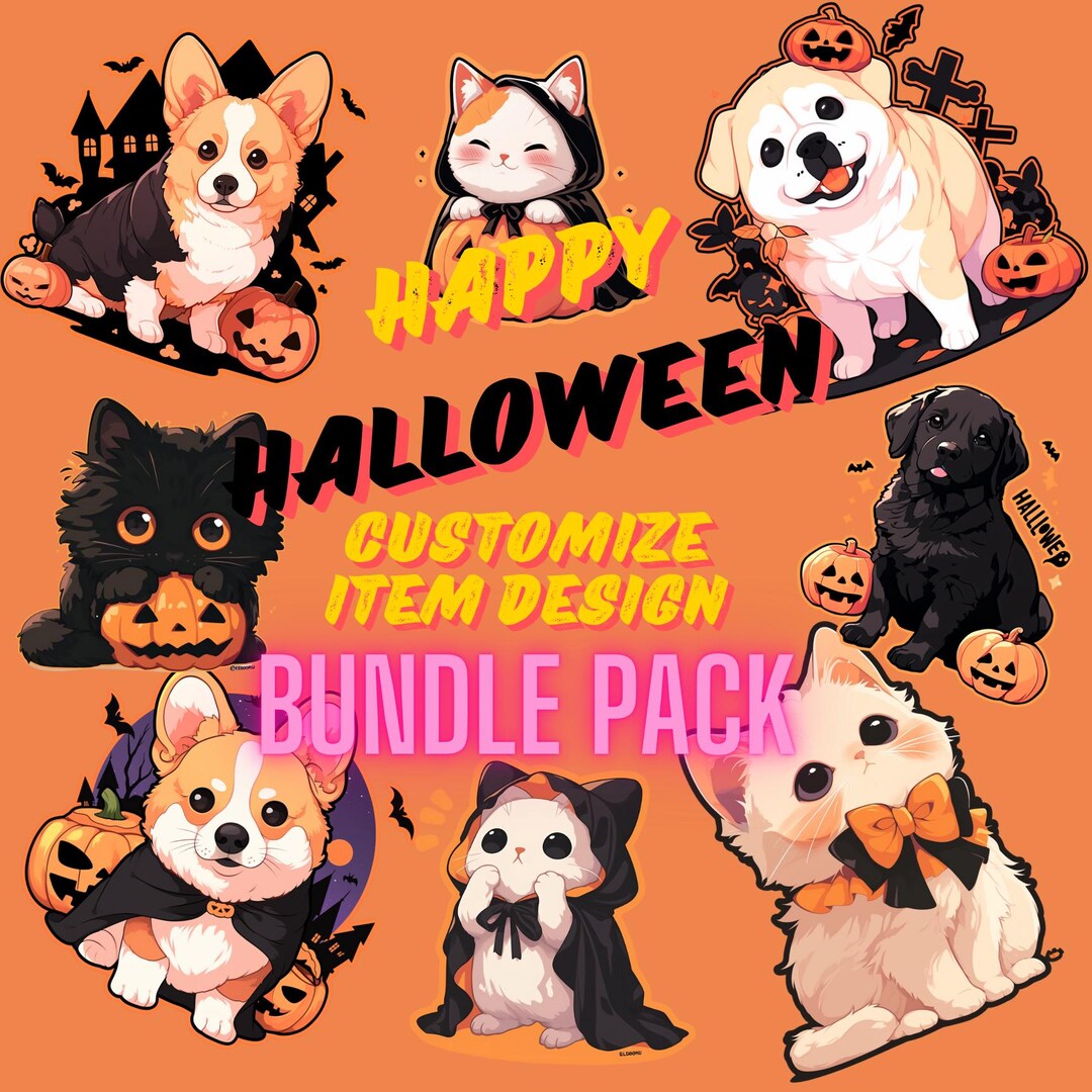 Pre-made Halloween Pet Art Halloween Cat Dog Digital Art Cute Halloween ...