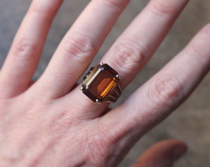 Smoky Stone RING / Large Vintage Cocktail Ring / Gold Plated - Etsy