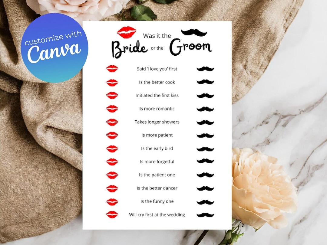 Editable Bride Vs Groom Bridal Shower Game / Guess Who / Template ...