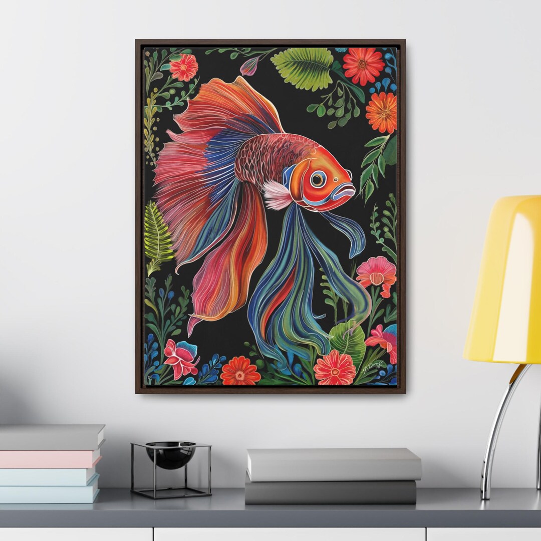 Colorful Betta Fish Folk Art Style Painting Art Gallery Canvas Wraps ...