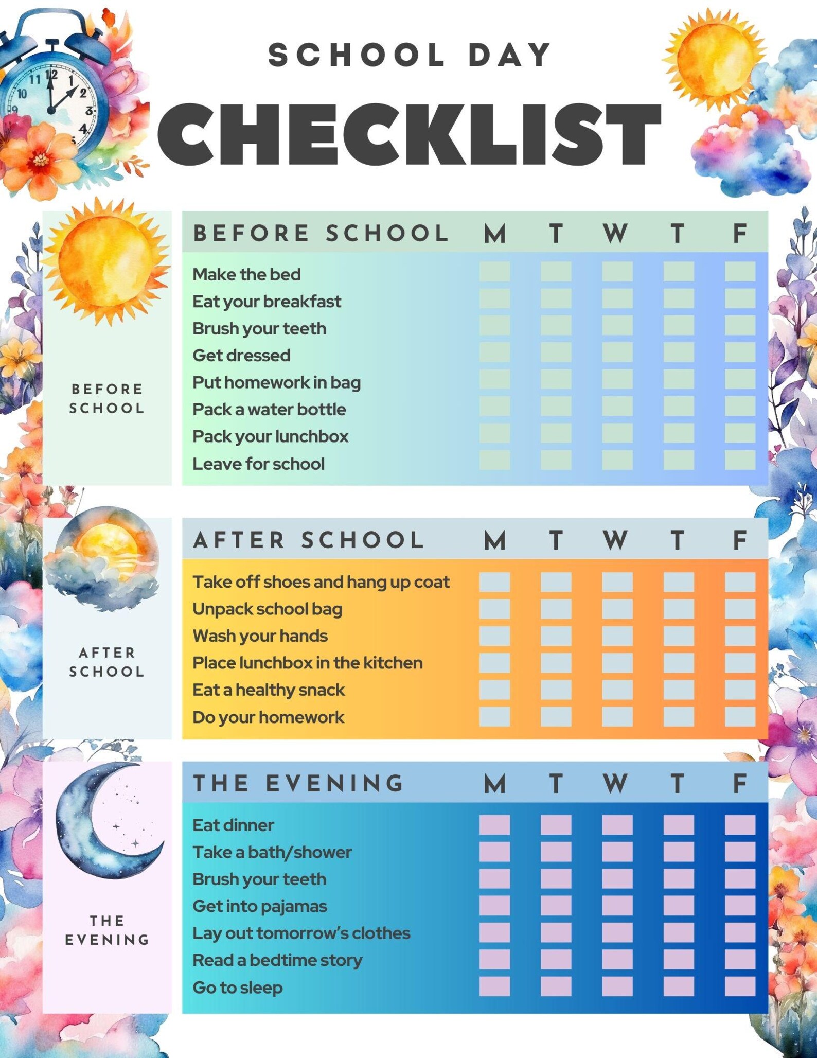 Kids Daily School Checklist, Responsibility Chart, to Do List, Editable ...