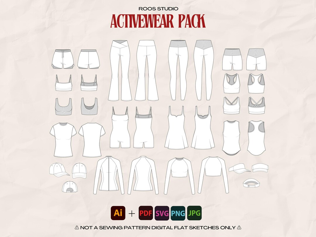 Activewear Design Pack – Flat Sketches, Technical Drawings, Vector ...