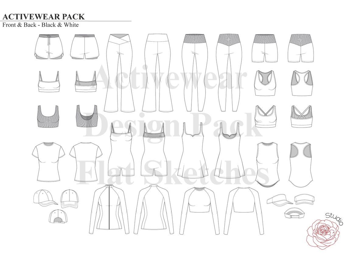 Activewear Design Pack – Flat Sketches, Technical Drawings, Vector ...