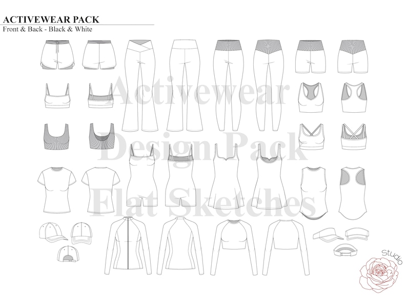 Activewear Design Pack – Flat Sketches, Technical Drawings, Vector ...