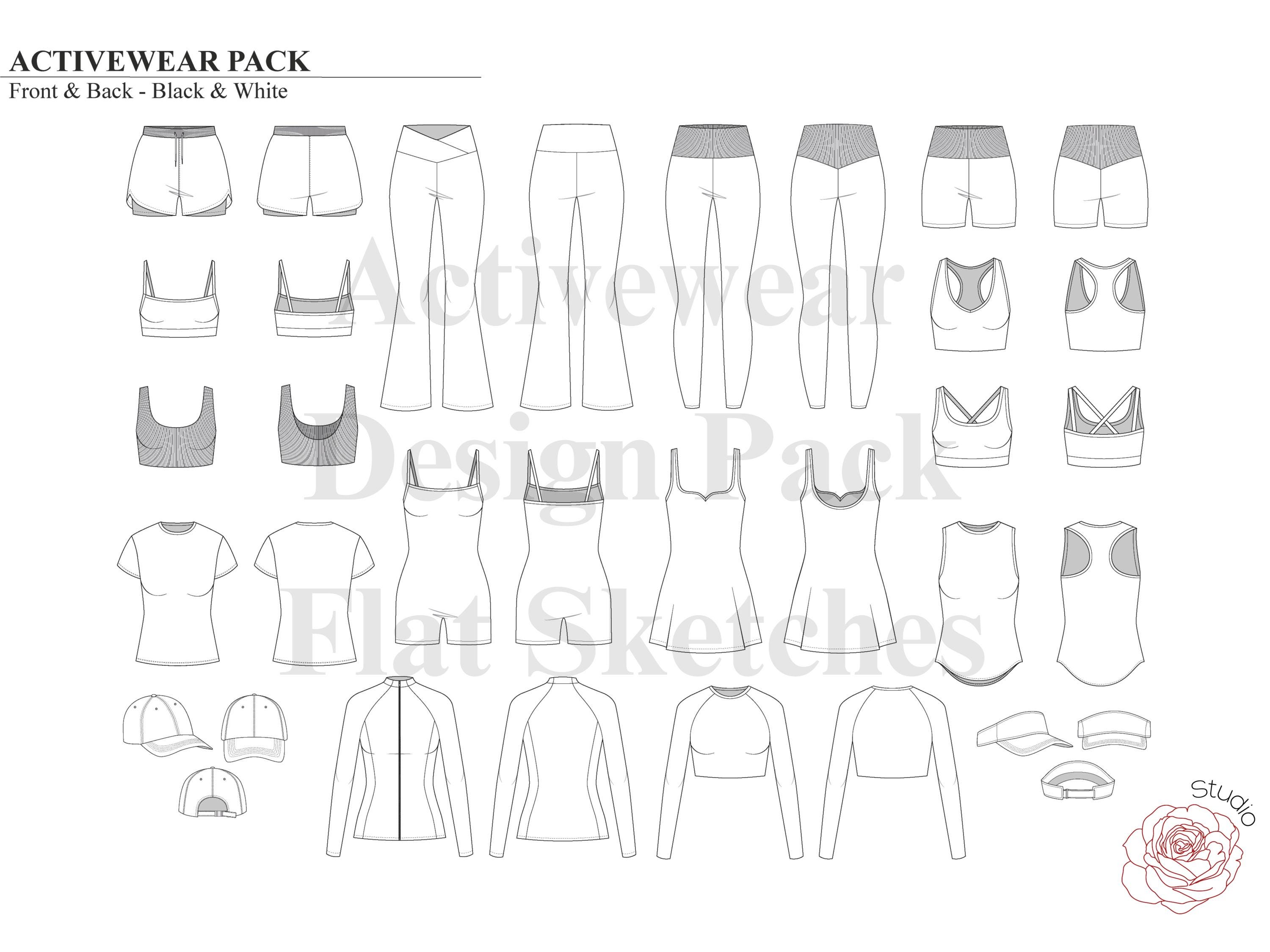 Activewear Design Pack – Flat Sketches, Technical Drawings, Vector ...