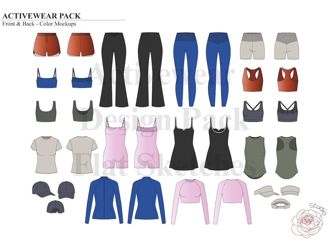 Activewear Design Pack – Flat Sketches, Technical Drawings, Vector ...