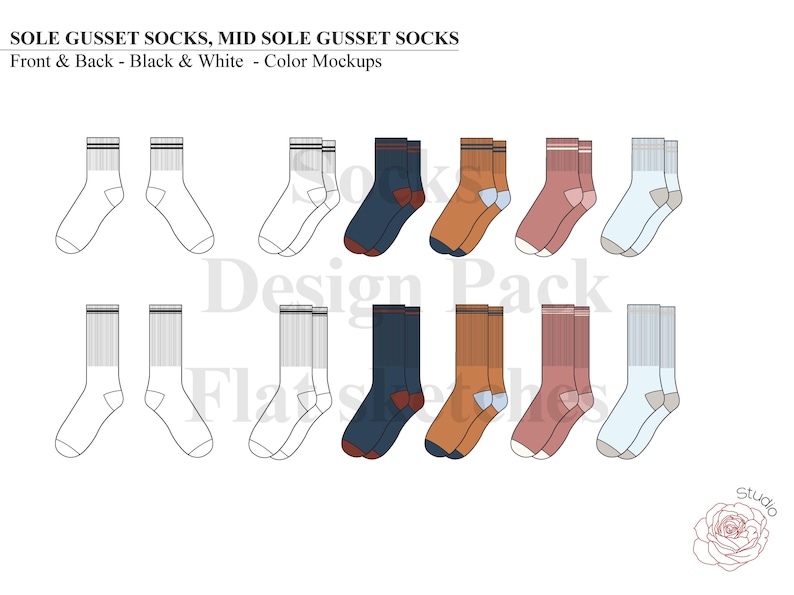 Socks Design Pack – Flat Sketches, Technical Drawings, Vector ...