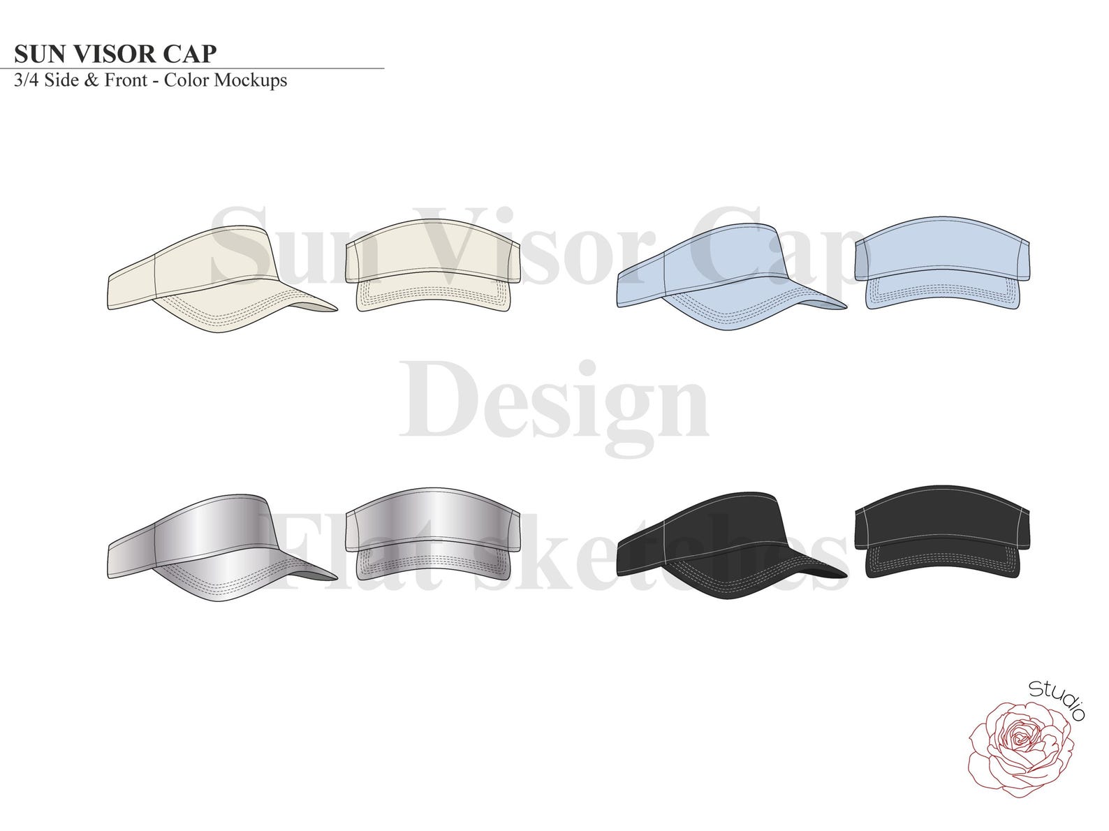 Sun Visor Cap Design – Flat Sketches, Technical Drawings, Vector ...
