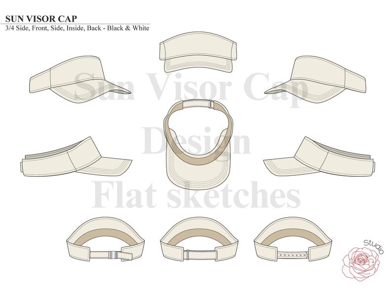 Sun Visor Cap Design – Flat Sketches, Technical Drawings, Vector ...