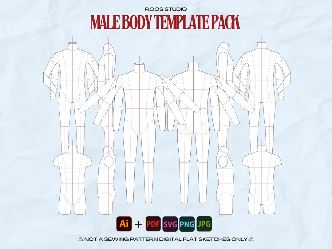 Male Body Template Pack – Flat Sketches, Technical Drawings, Vector ...