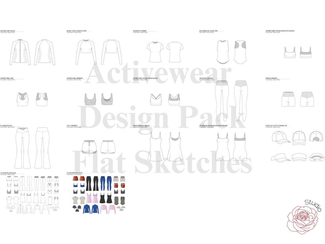 Activewear Design Pack – Flat Sketches, Technical Drawings, Vector ...