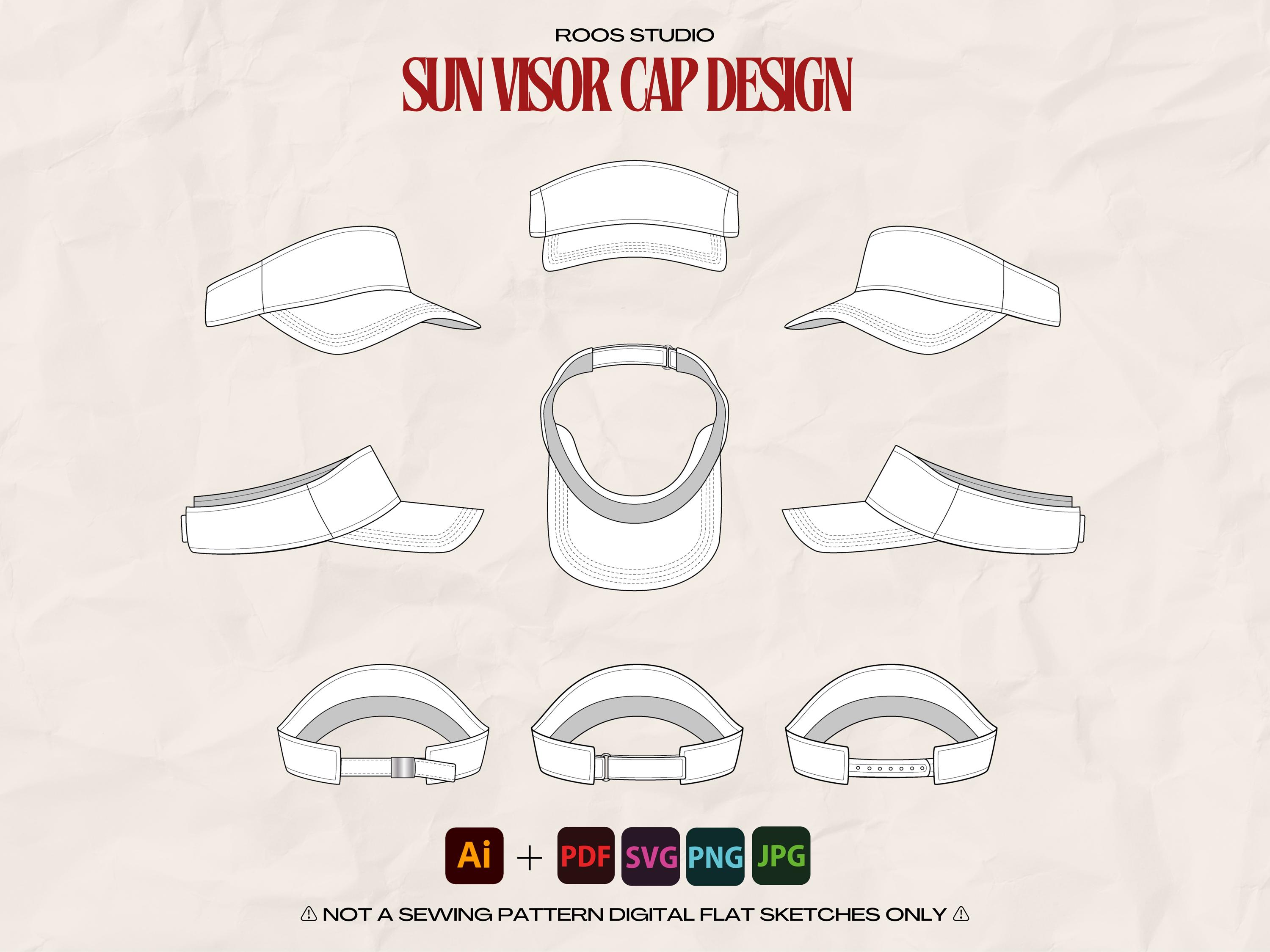 Sun Visor Cap Design – Flat Sketches, Technical Drawings, Vector ...