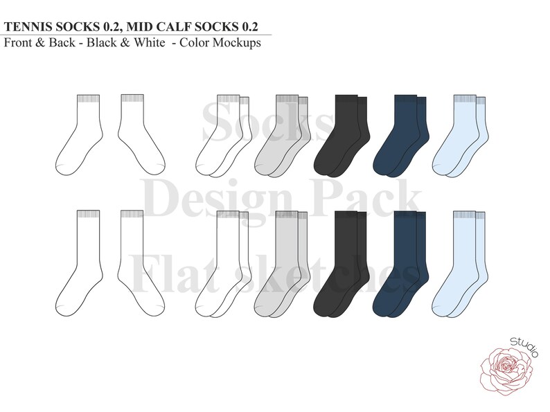 Socks Design Pack – Flat Sketches, Technical Drawings, Vector ...