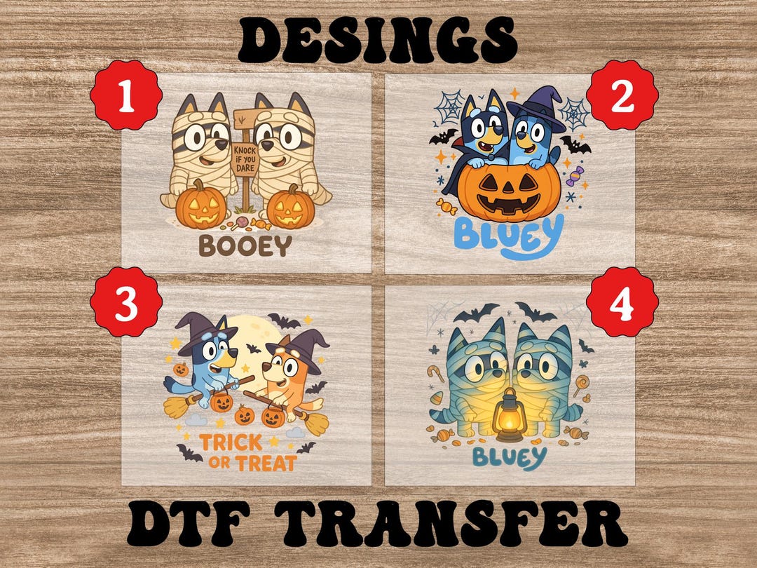 Bluey and Bingo Halloween DTF, Ready to Press Kids Dtf Transfers, Iron ...