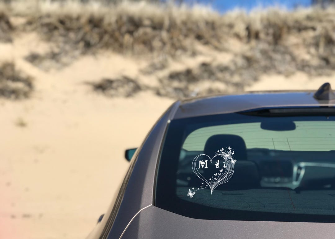 Butterfly Monogram Car Decal, Elegant Monogram UV DTF Sticker, Wedding ...