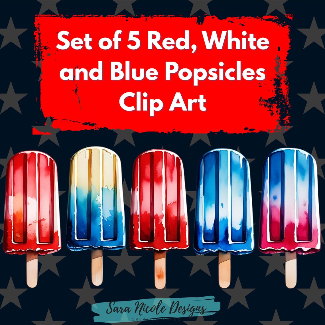 American Watercolor Popsicles Clipart - 5 Different Individual ...