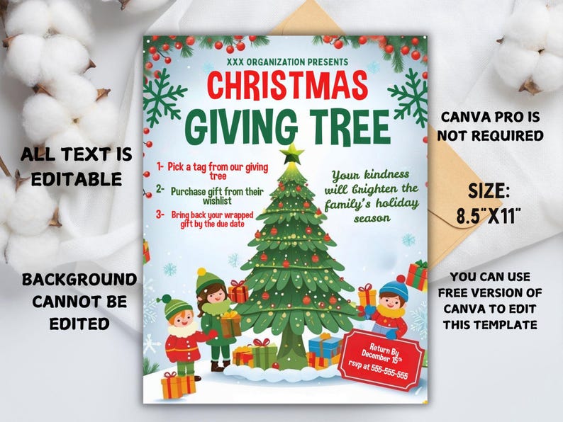 Christmas Giving Tree Fundraiser Flyer | Angel Tree Charity Poster ...