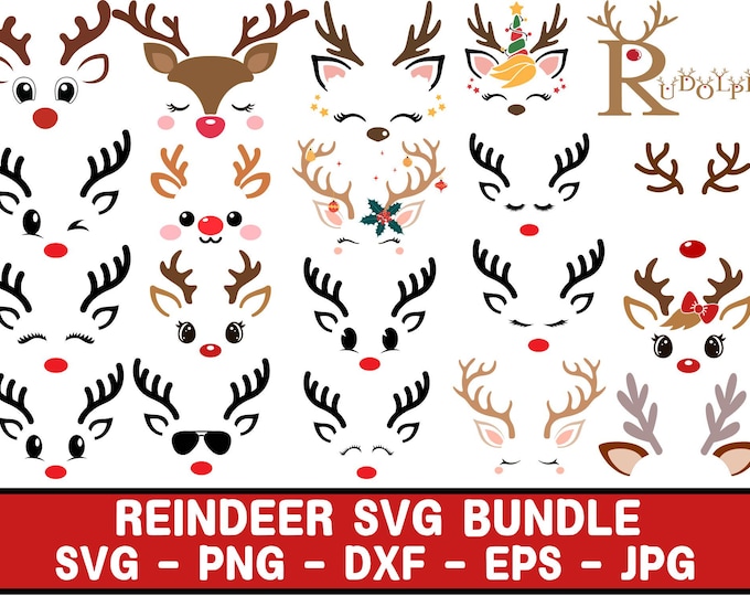 Caras de reno de Navidad SVG PNG paquete, niña reno SVG, niño reno svg ...