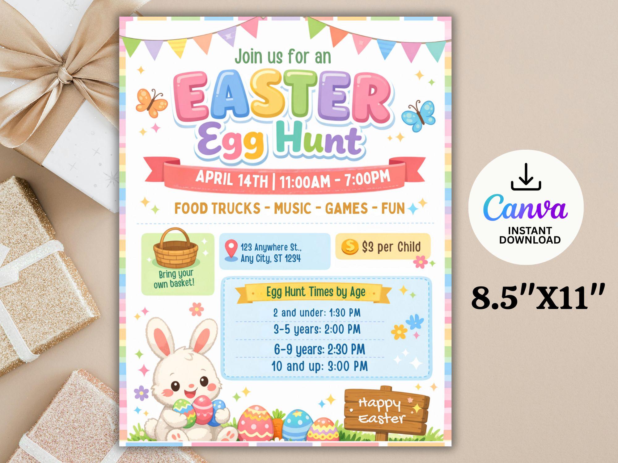 Editable Easter Egg Hunt Flyer Template, Printable Canva Invitation (8. ...
