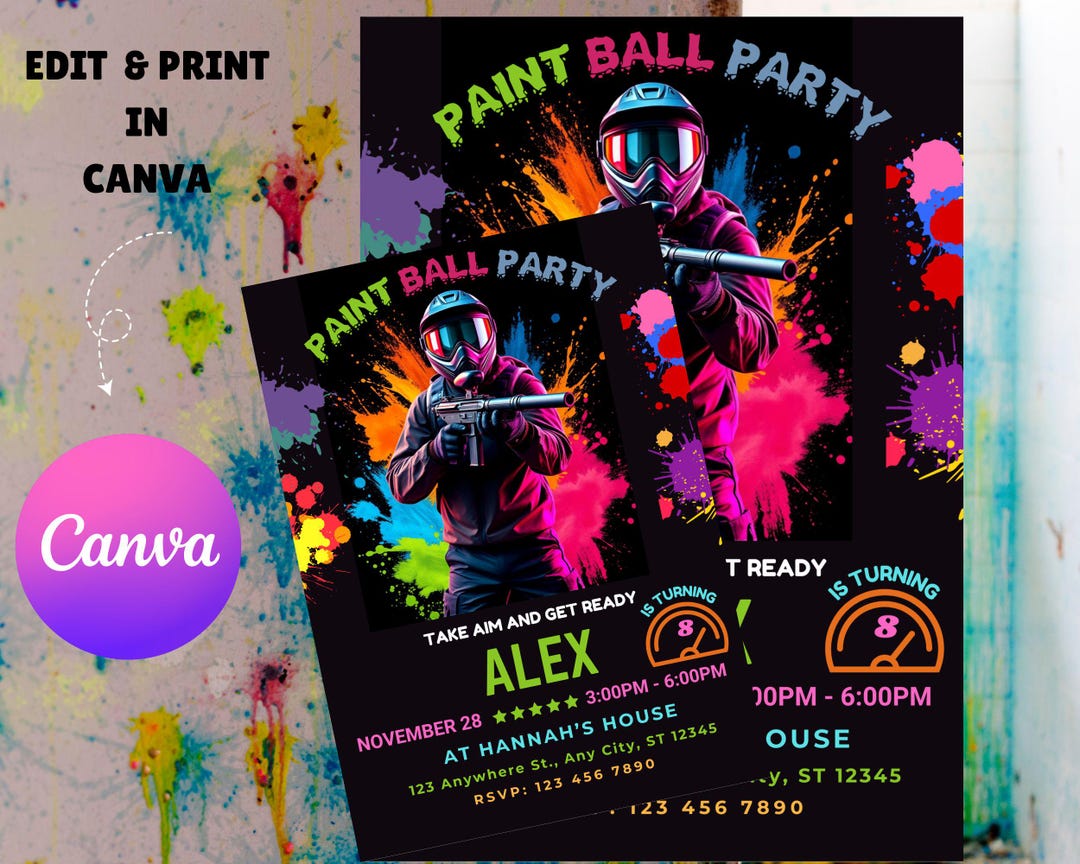 Paintball Birthday Invitation Boy EDITABLE Paintball Party Invite ...