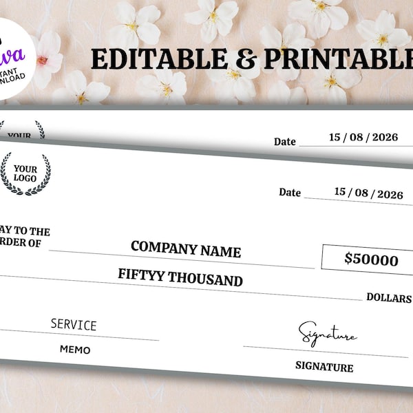 Large Editable Checks in Canva - Etsy
