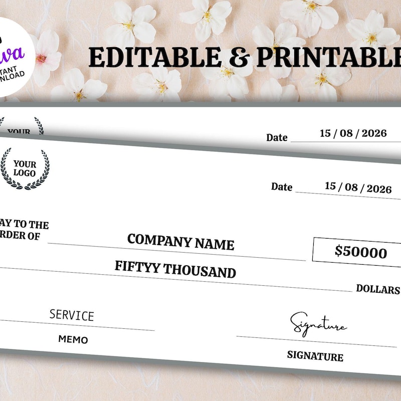 Large Editable Checks in Canva - Etsy