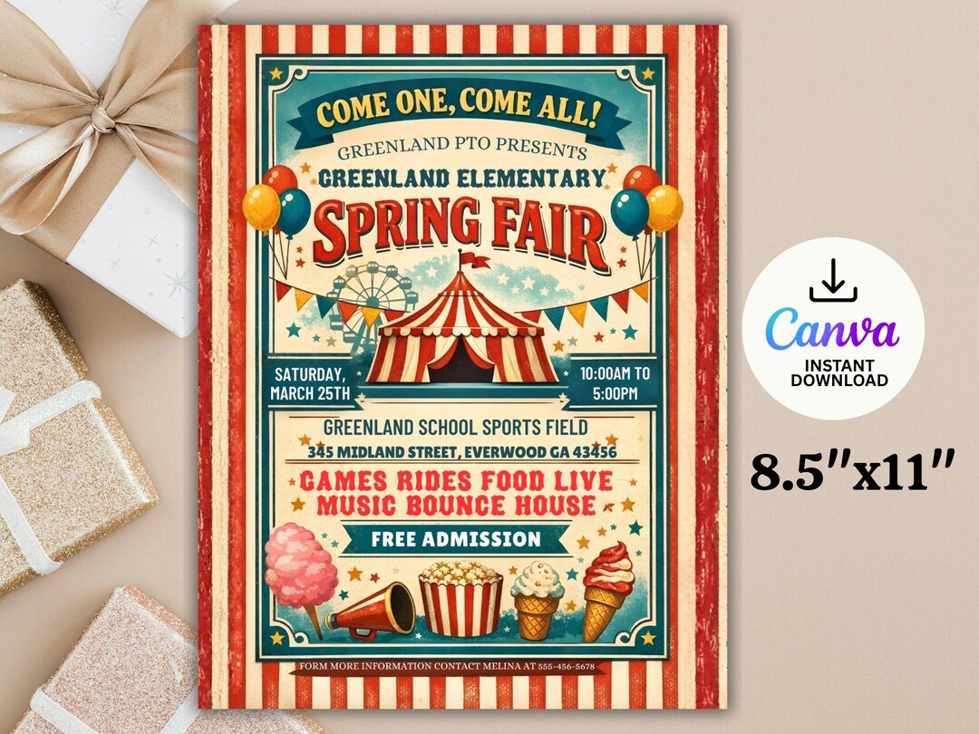 Spring Fair Flyer Template | Editable PTO PTA School Fundraiser Event ...