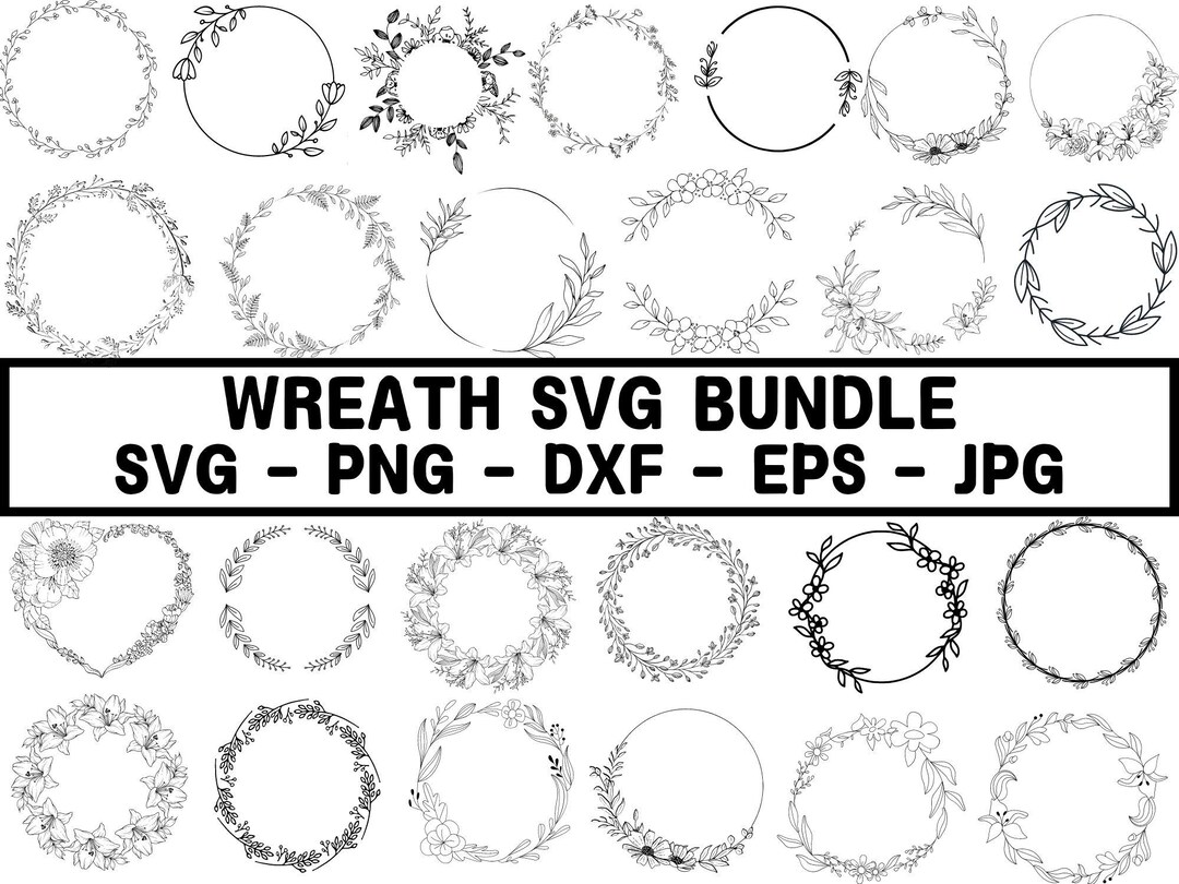 Floral Wreath SVG Bundle: Laurel, Flower, Circle Frame (digital Files ...