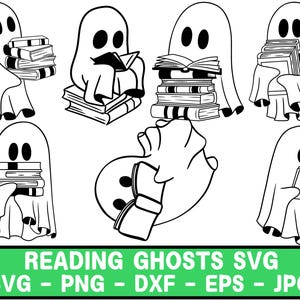 Cute Ghost Reading Svg, Ghost Reading Png, Cute Ghost Book Svg, Ghost ...