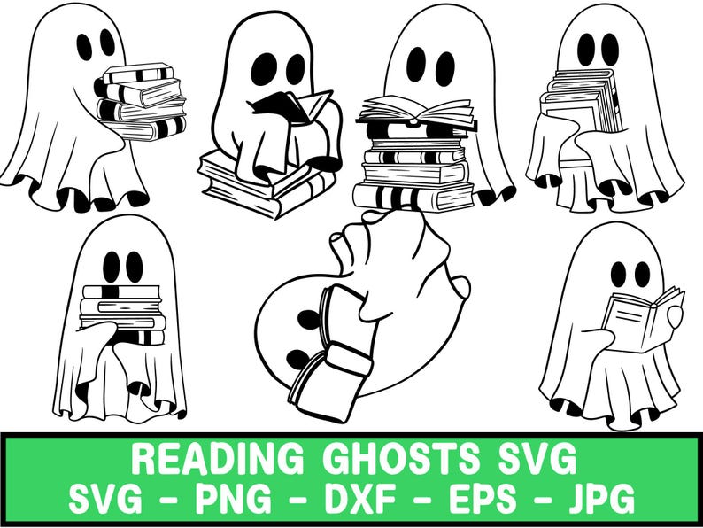 Cute Ghost Reading Svg, Ghost Reading Png, Cute Ghost Book Svg, Ghost ...