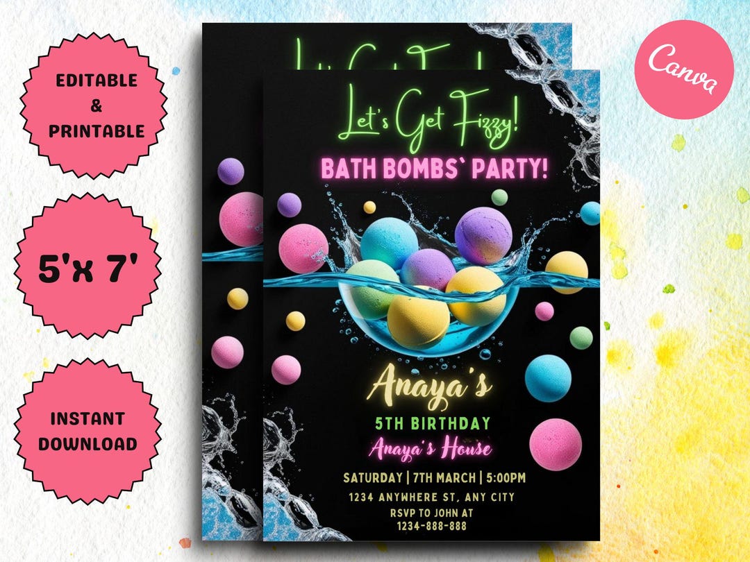 Bath Bomb Birthday Invitation | Editable Spa Birthday Invite | Bath ...