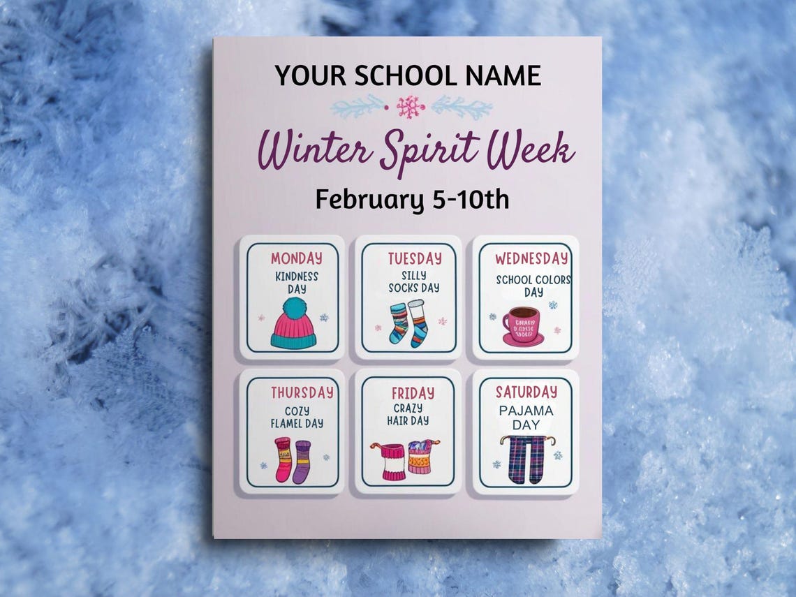January Spirit Week Template | February Preschool Spirit Week | PTA ...